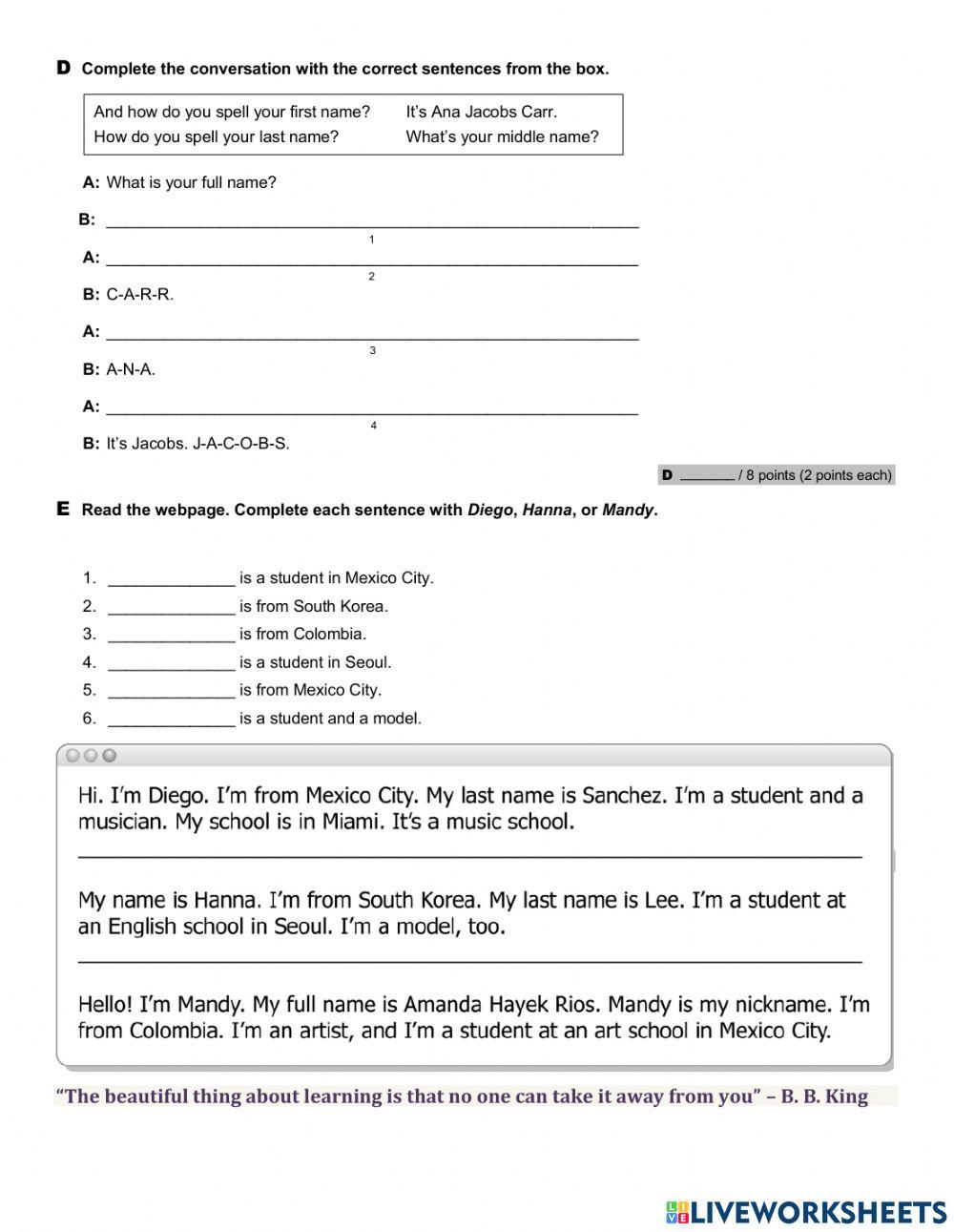 Unit 1-Test online exercise for | Live Worksheets