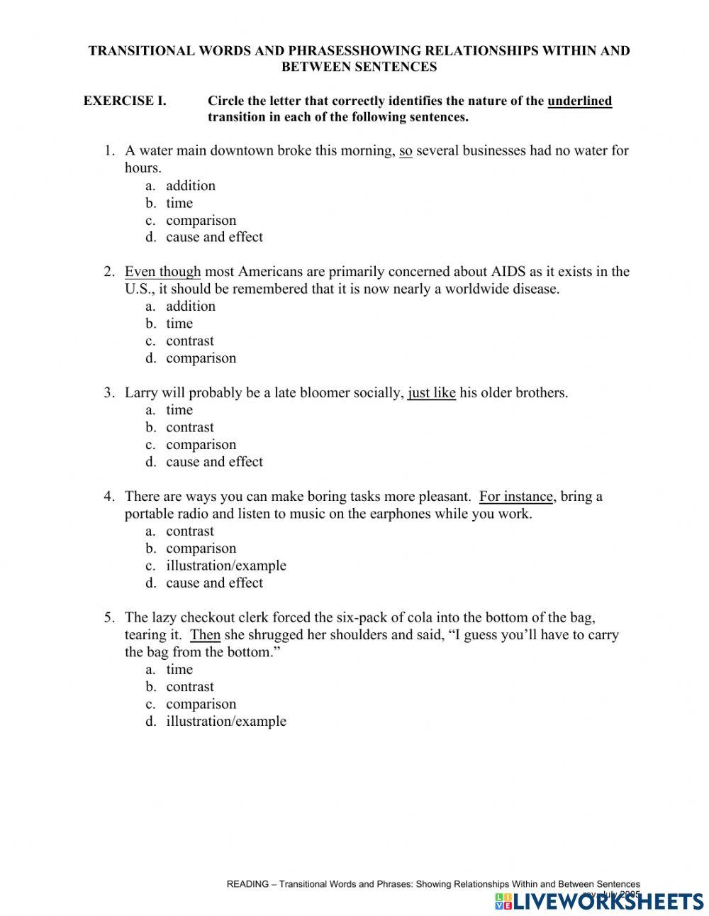 Transitional wo… | Free Interactive Worksheets | 6836661