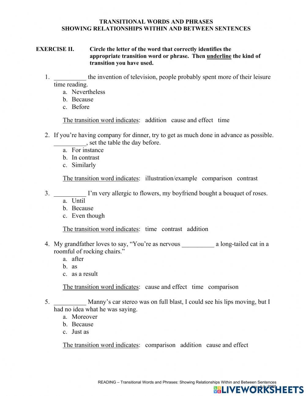 Transitional wo… | Free Interactive Worksheets | 6836661