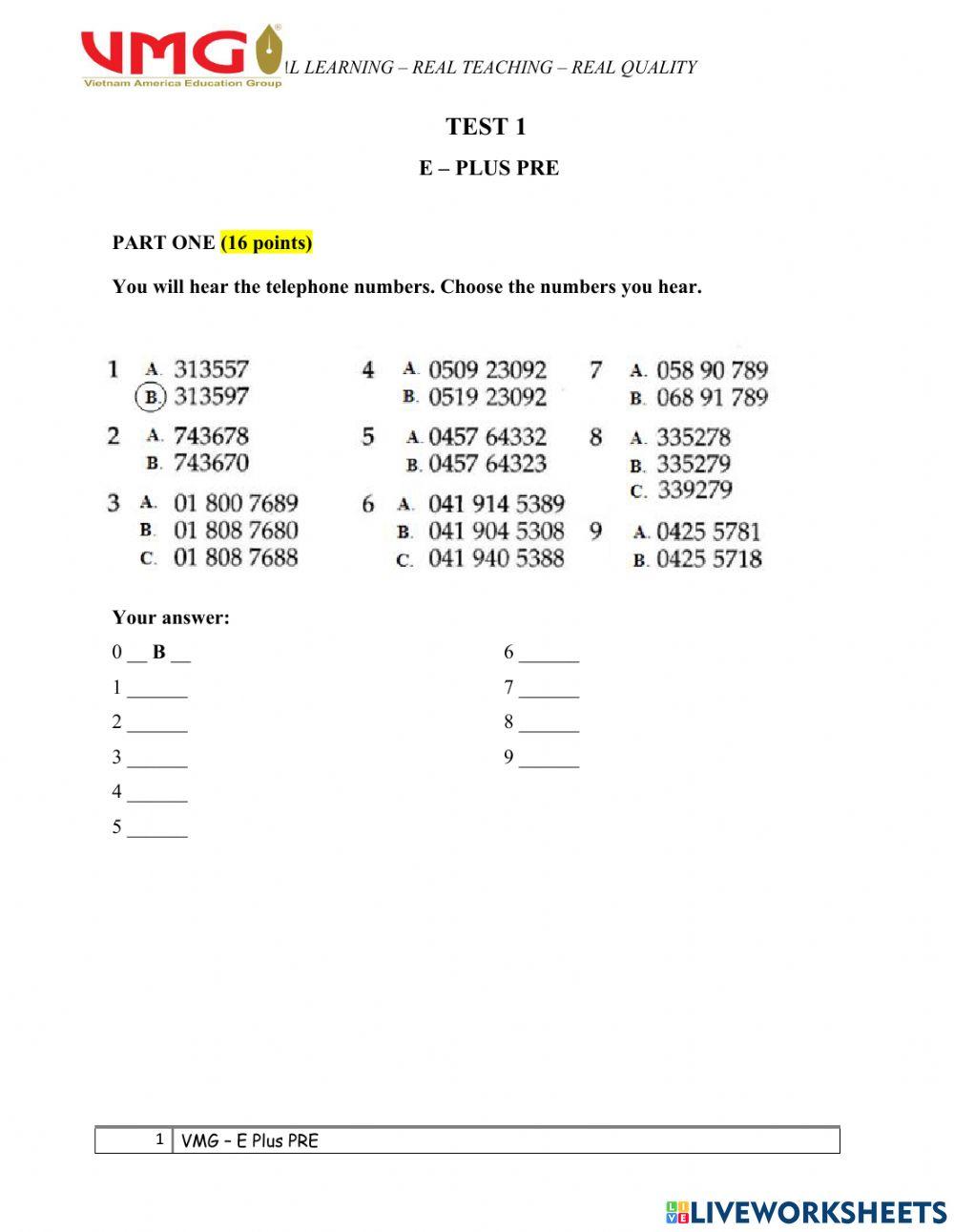 Online Pratice 1 - Pre Eplus 1930 | VMGHVG | Live