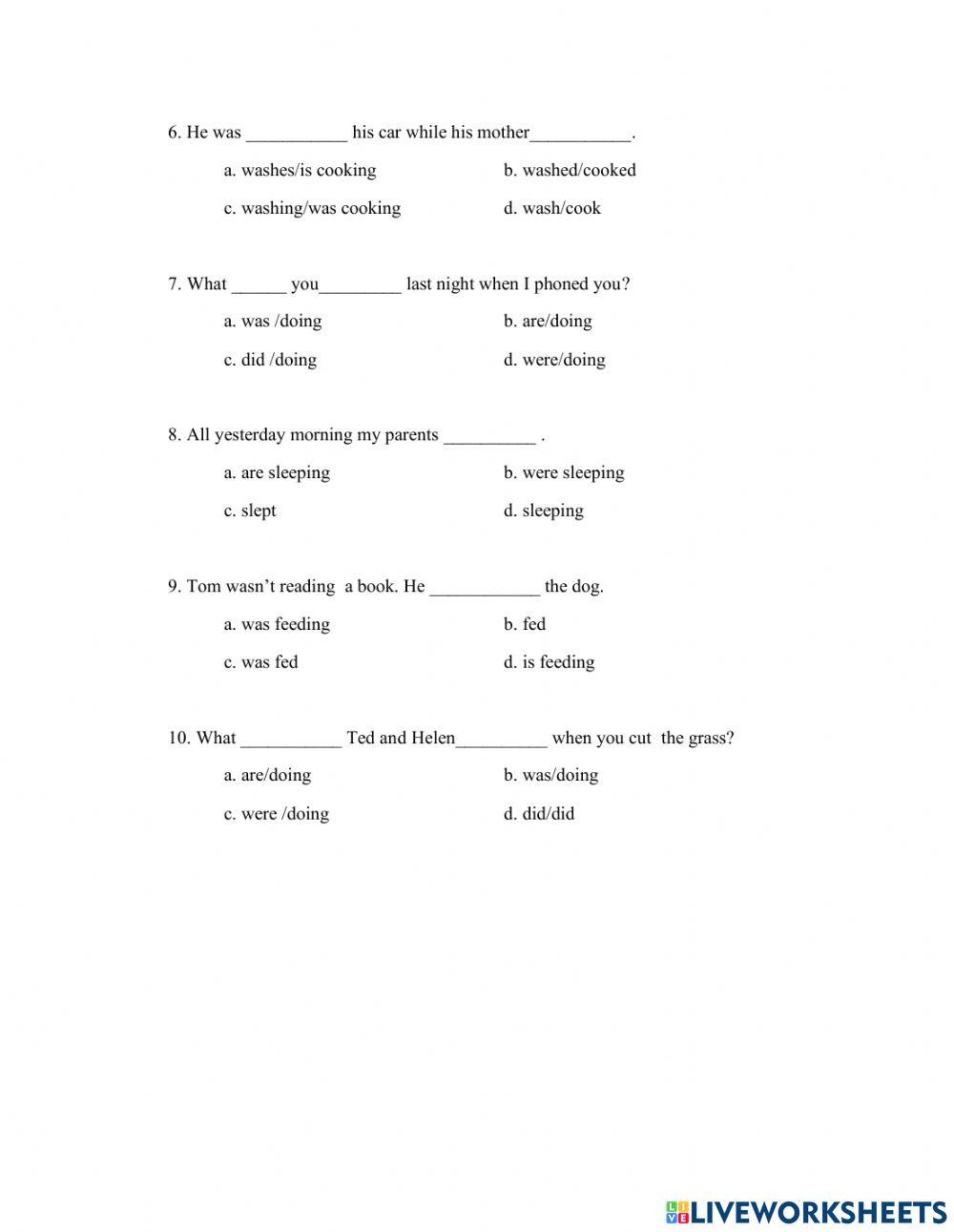 Past Continuous Tense online exercise for | Live Worksheets