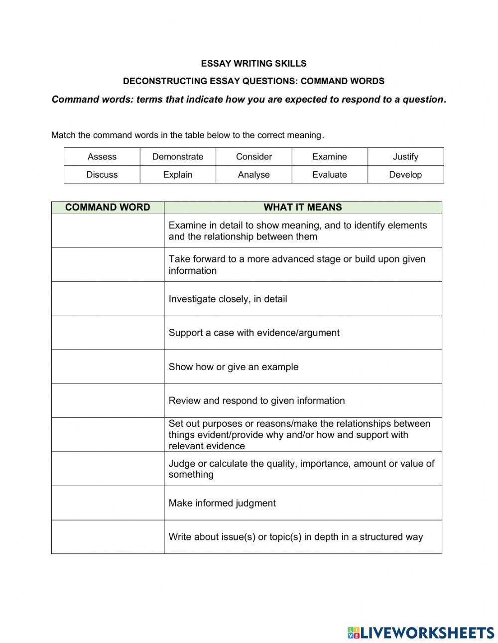 Deconstructing Essay Question Online Exercise For Live Worksheets deconstructing-essay-question-online-exercise-for-live-worksheets