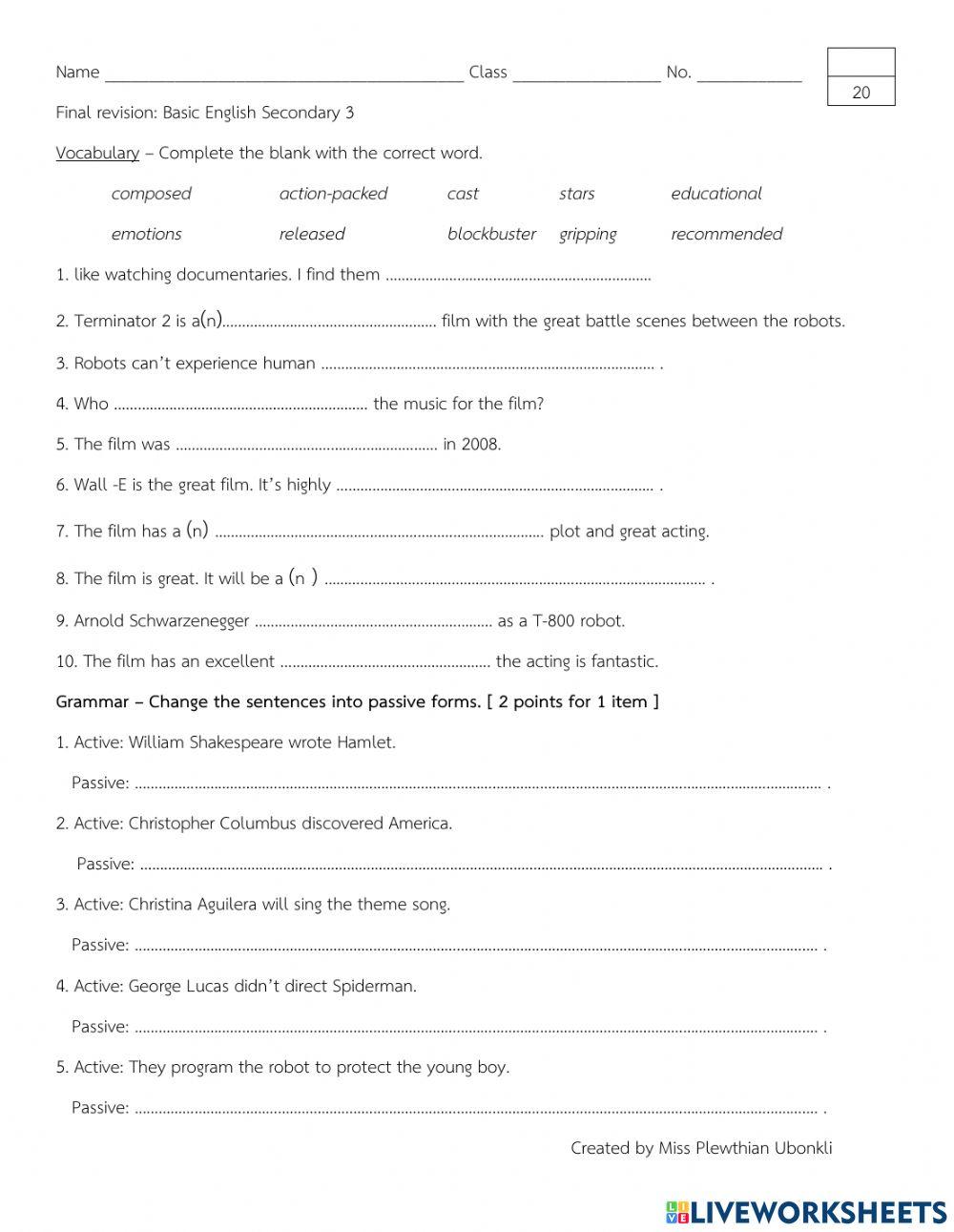 Final revision interactive activity | Live Worksheets