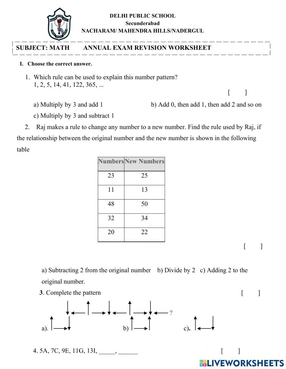 MATH FINAL HOTS REVISION WS(22-23) online exercise for | Live Worksheets