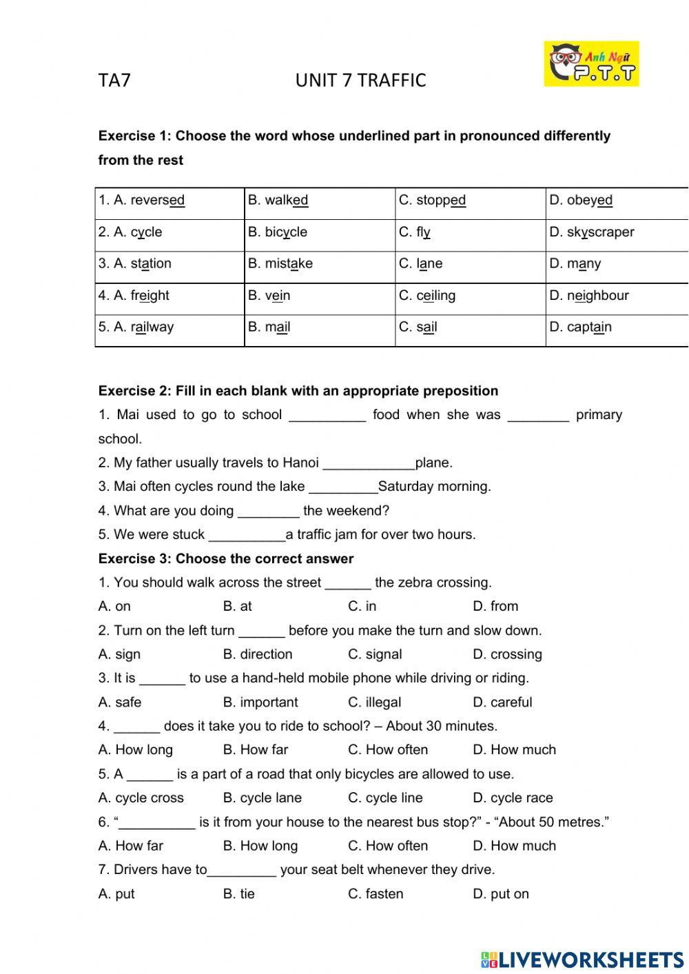 Traffic 1884230 | Pham Thu Thao | Live Worksheets