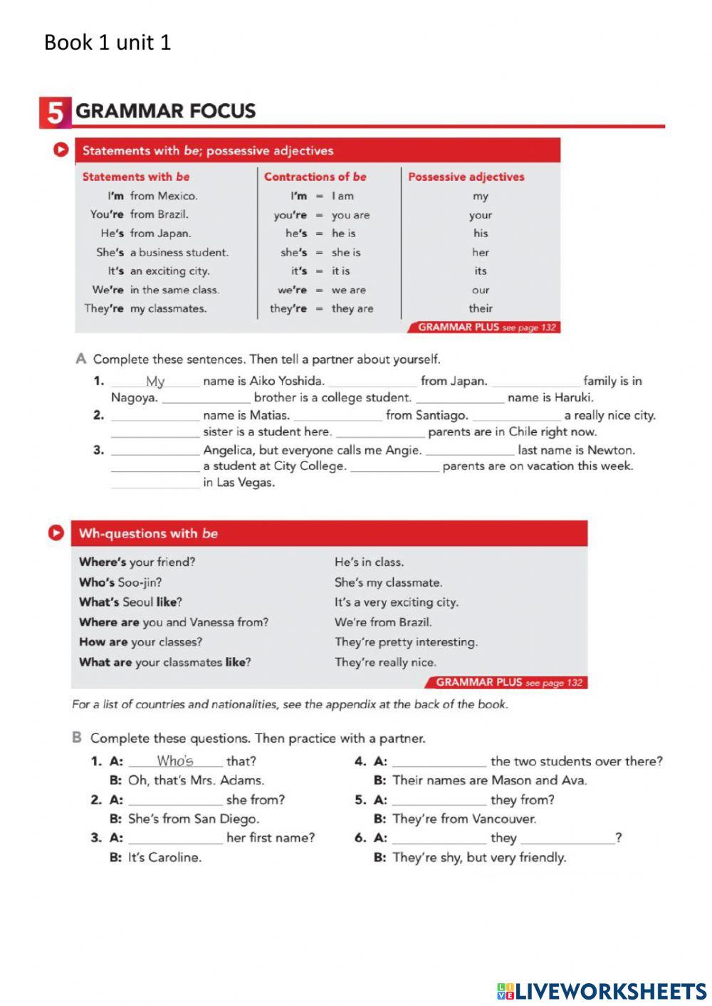 ingles03cfaf | BOOK 1 UNIT 1 2742646 | LiveWorksheets