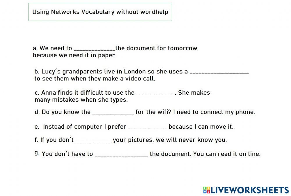 Networks online worksheet | Live Worksheets