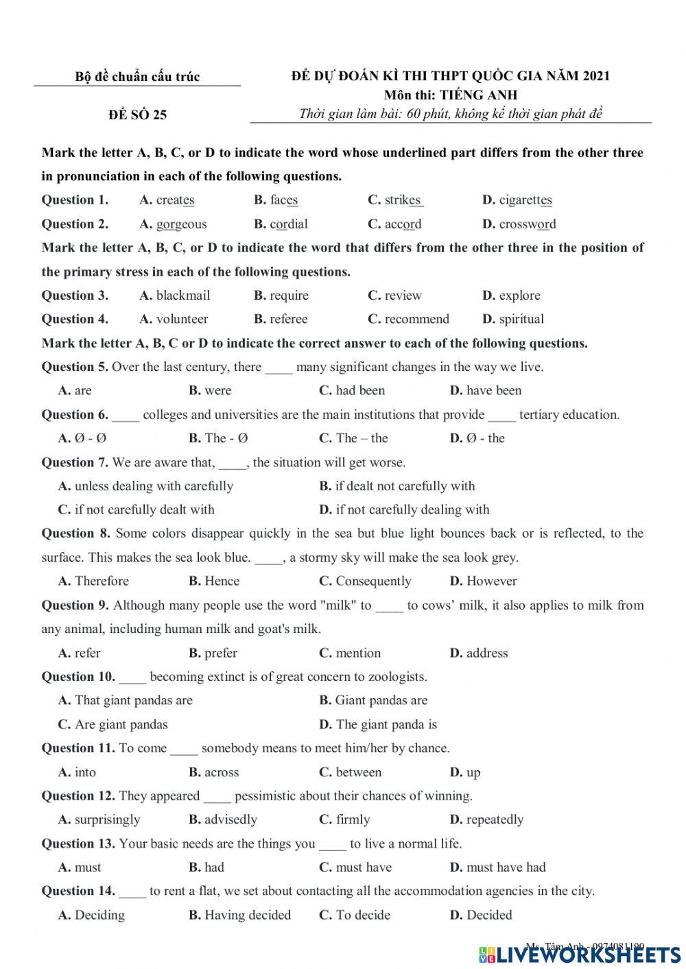 1884579 | Test 25 | Tam Anh Pham | LiveWorksheets