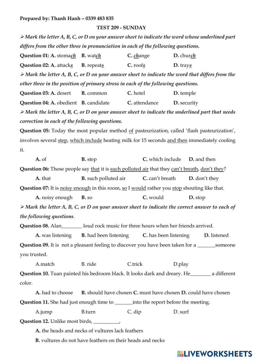 Test 209 cn 1884745 | hanhttt | Live Worksheets