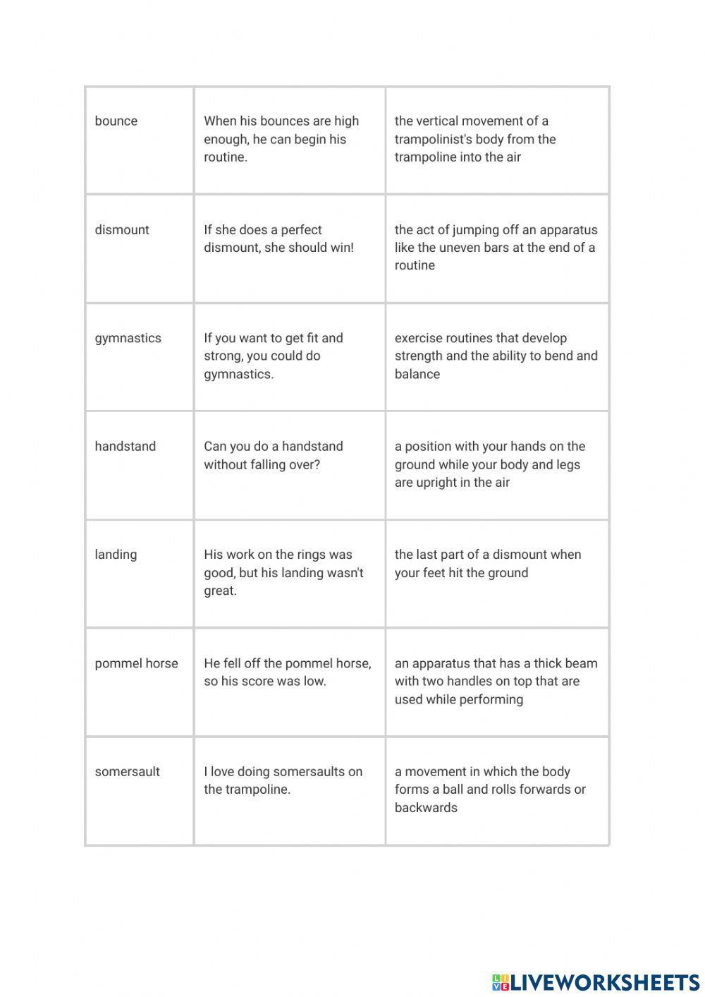 Gymnastics worksheet | Live Worksheets