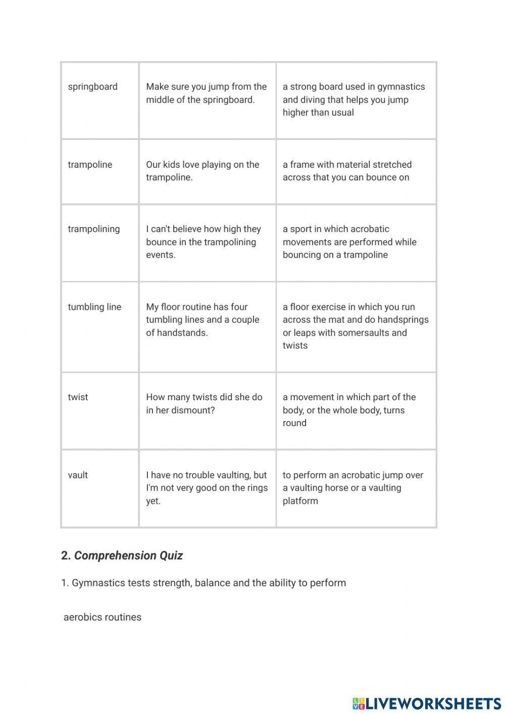 Gymnastics worksheet | Live Worksheets