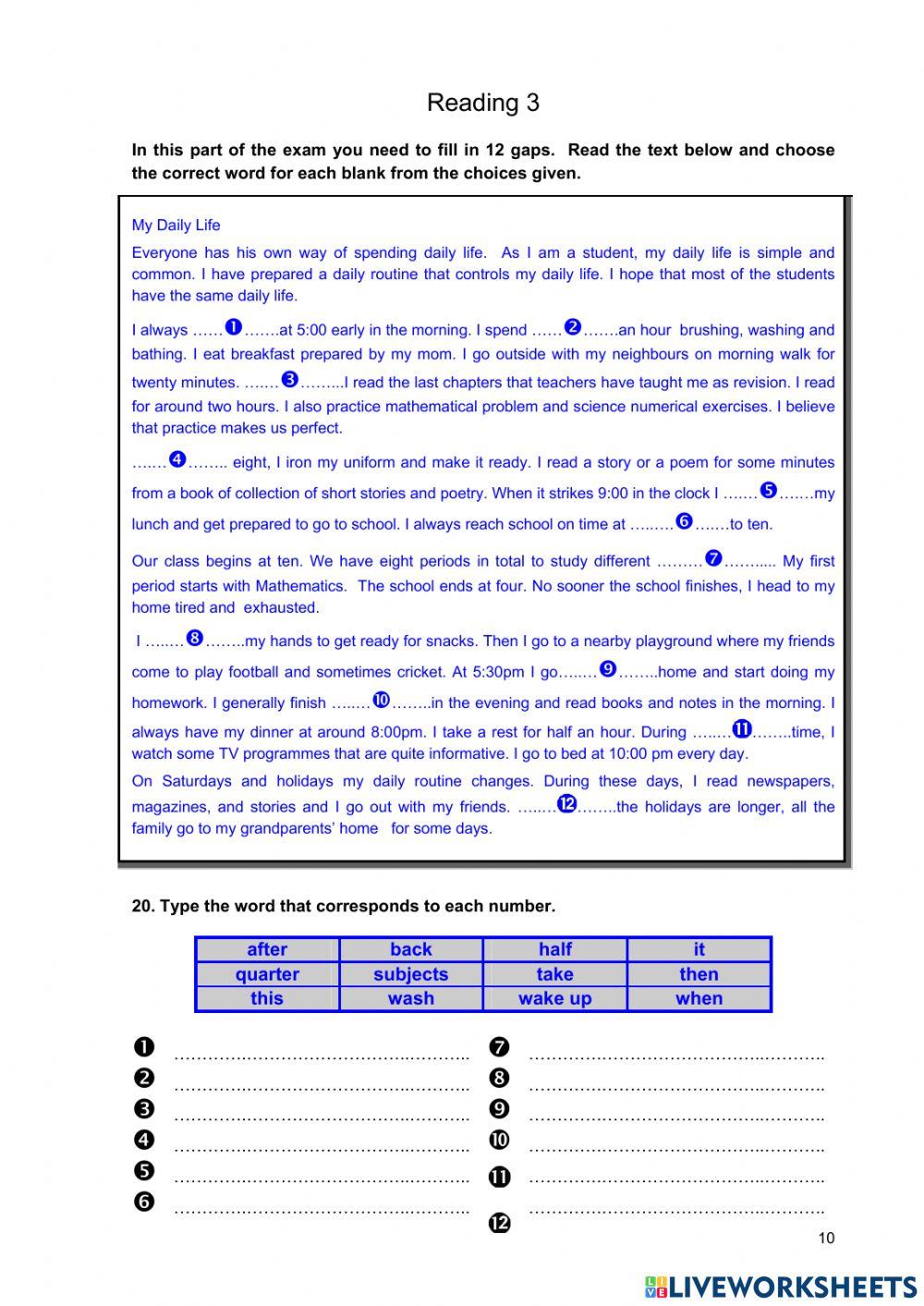14-15 Dx test Reading 3 worksheet | Live Worksheets