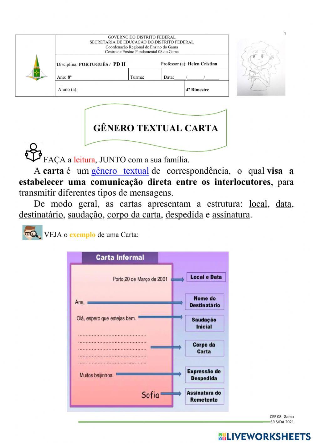 1842011 | Gênero textual carta | Helen Cristina