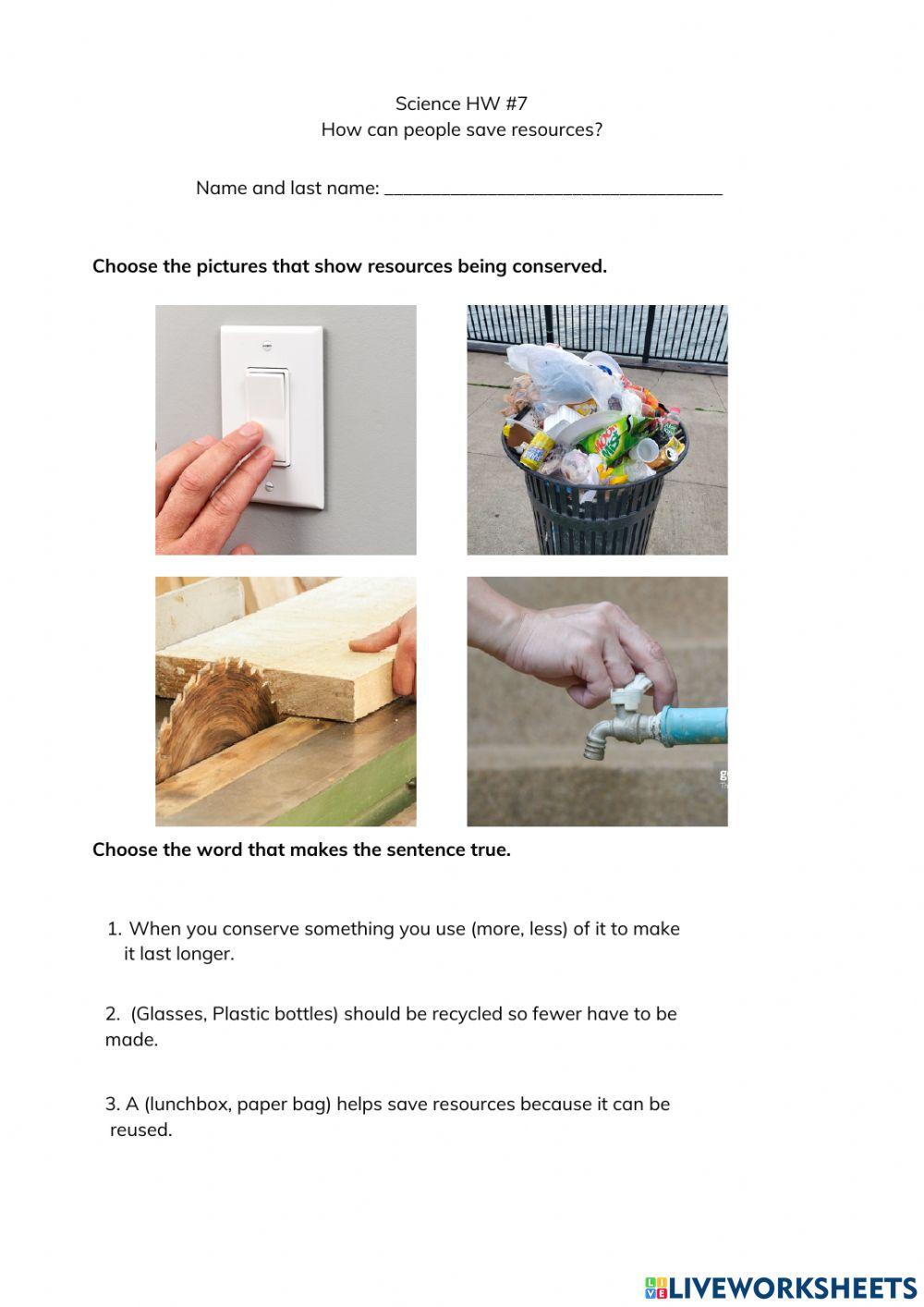 How can people save resources? worksheet | Live Worksheets