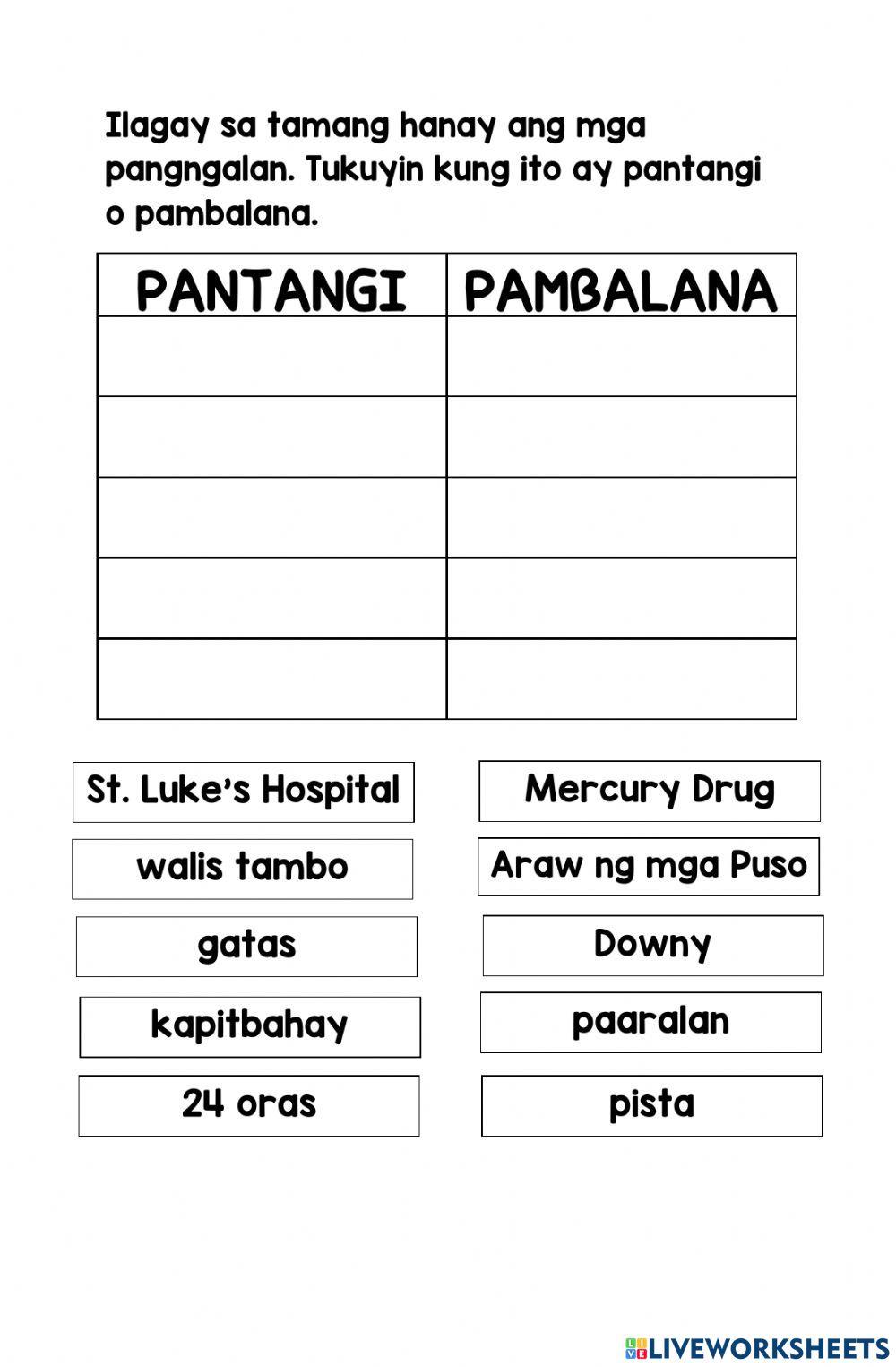 Kayarian Ng Pangngalan Worksheet For Grade 3 Worksheet Live Worksheets ...