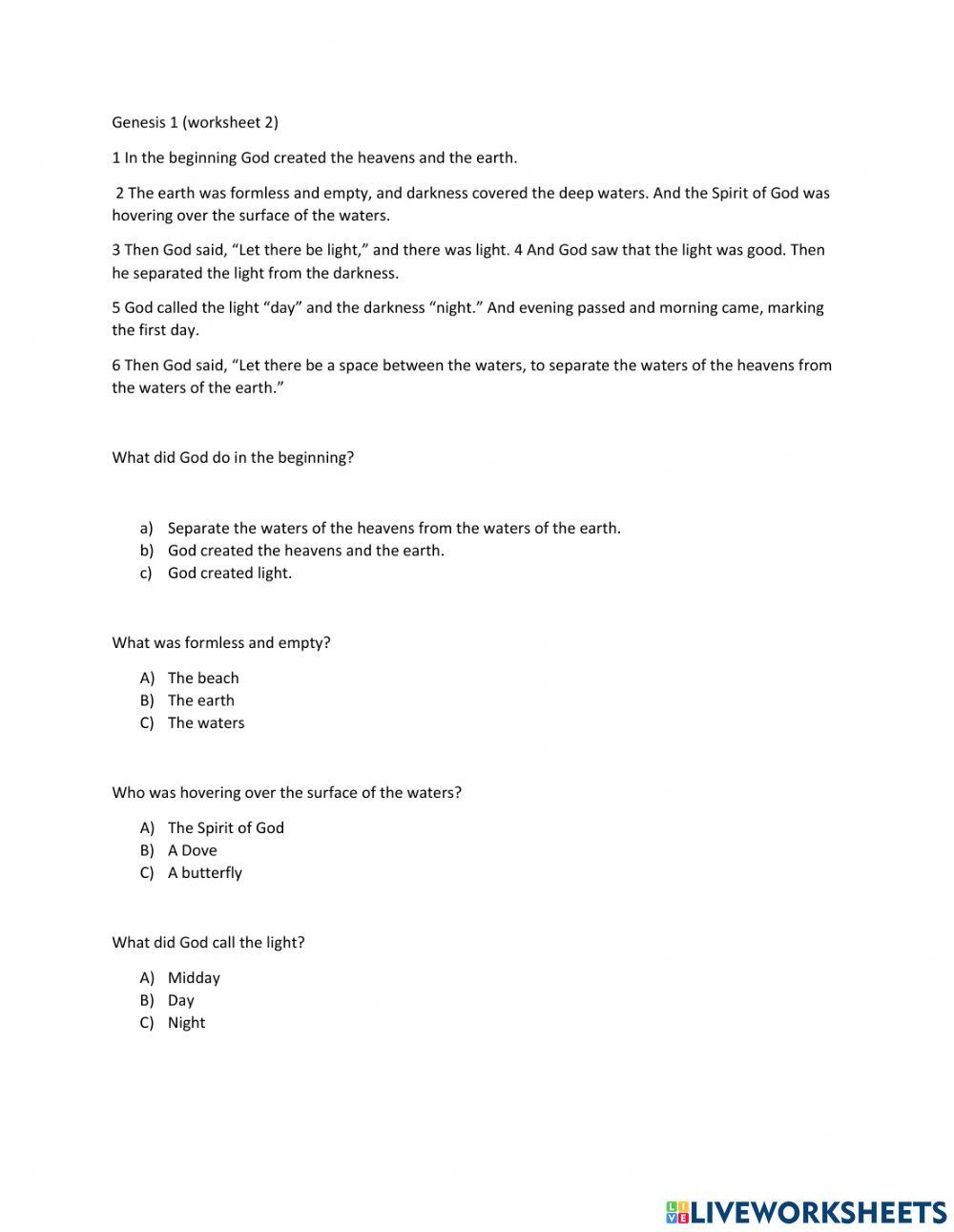 1842322 | Genesis 1 | Brandi Payne | LiveWorksheets