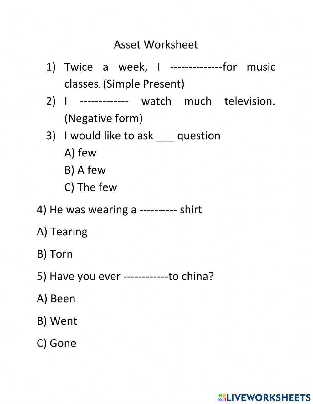 Grammar asset worksheet 1842336 | Raamirthvik | Live