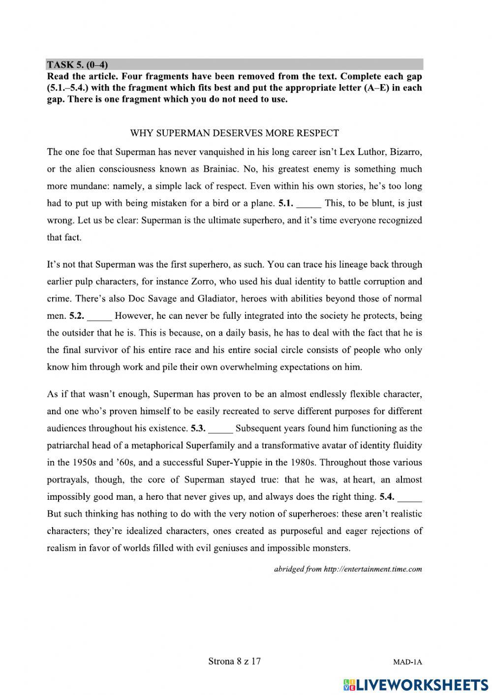 Reading m2-'15 worksheet | Live Worksheets