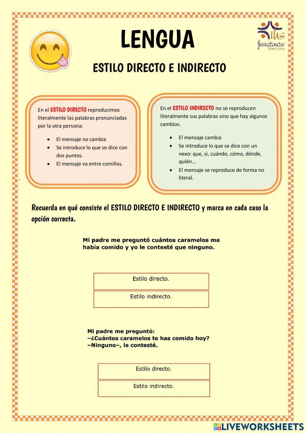 Estilo directo … | Free Interactive Worksheets | 1842918