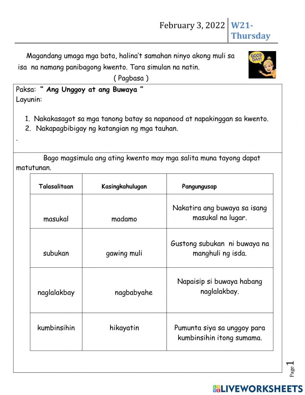 PAGBASA 4089973 | TeacherIrene05 | Live Worksheets