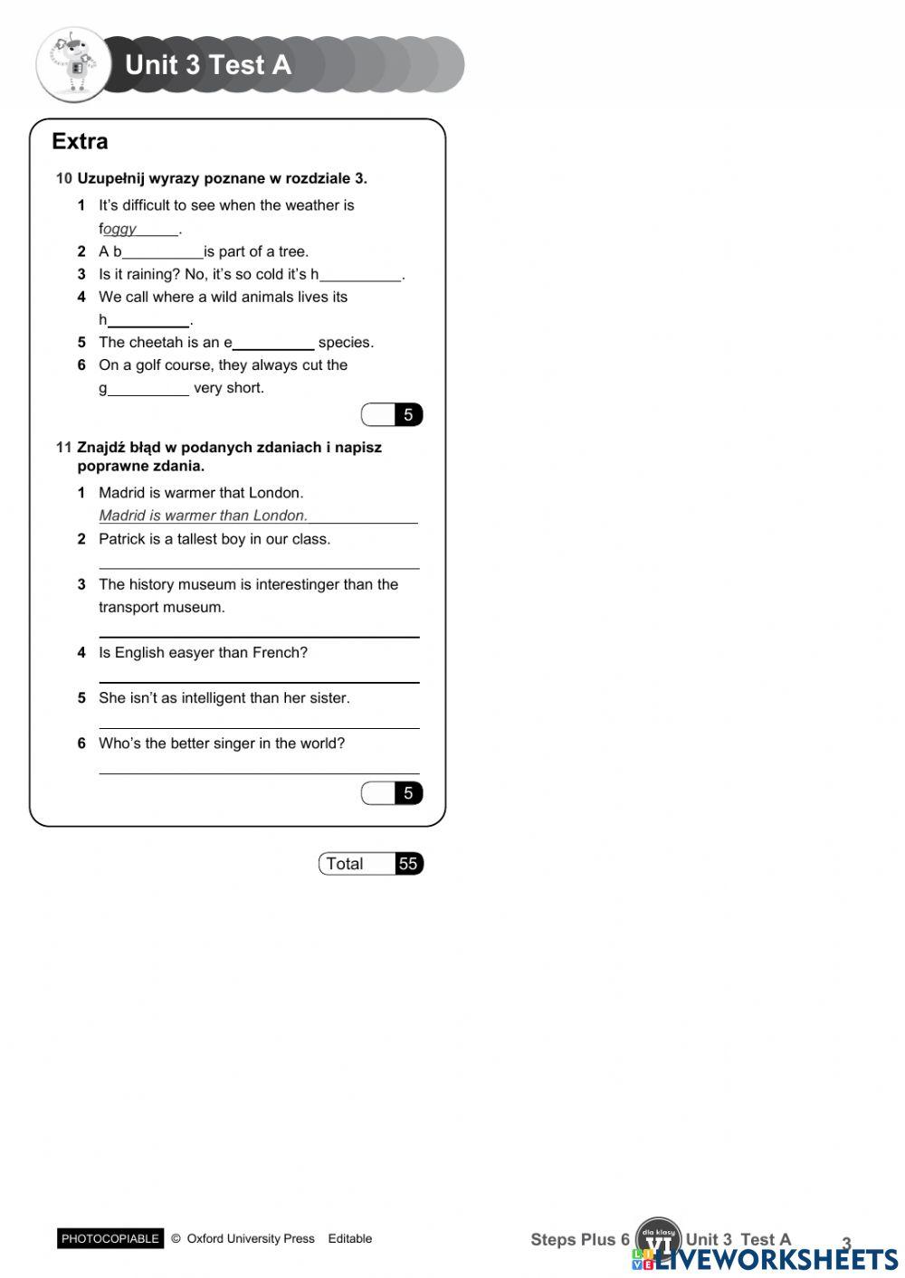 Unit 3 Wild, Class 6a SP12 online exercise for | Live Worksheets