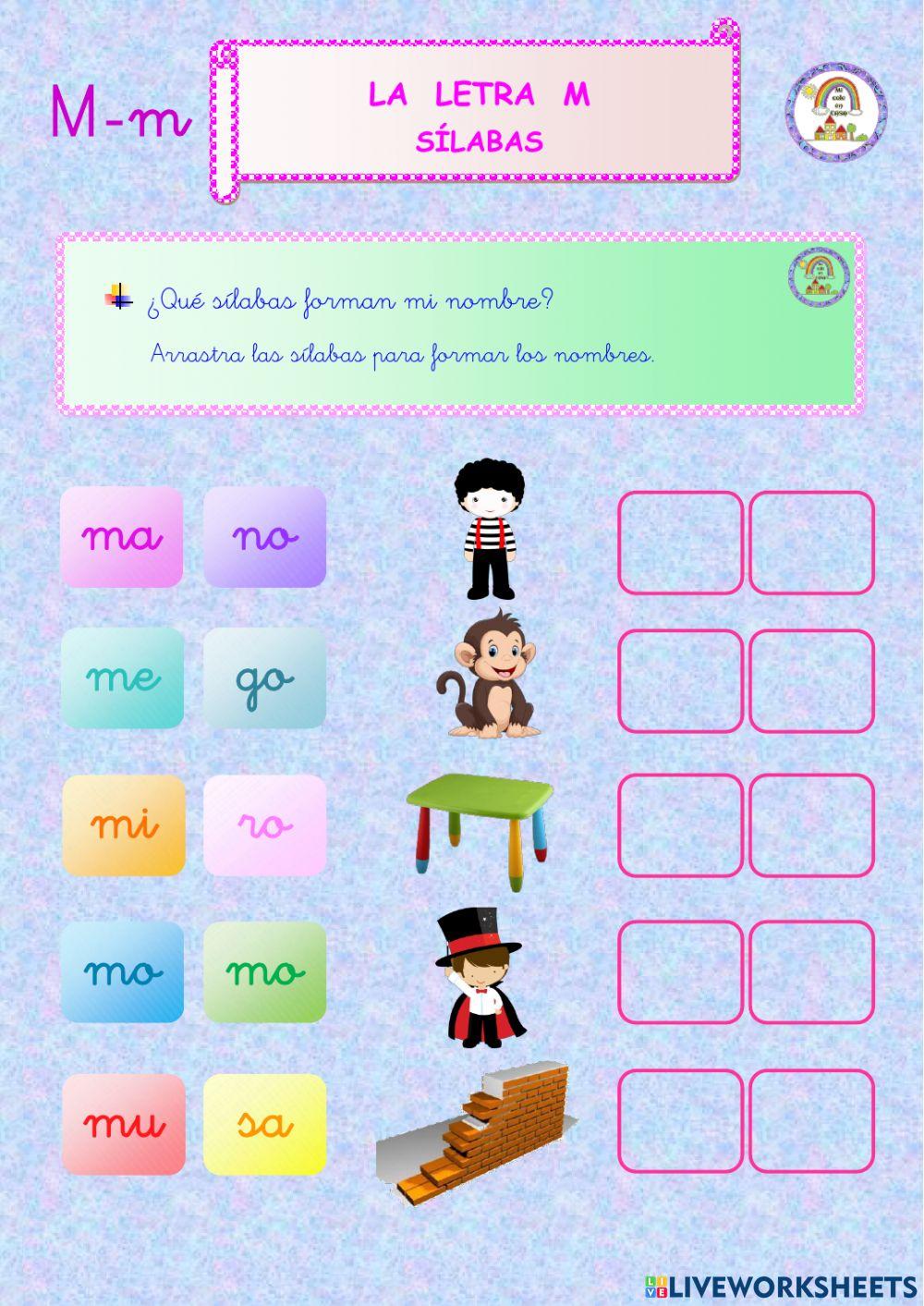 La sílaba: ma,me,mi, mo, mu worksheet | Live Worksheets☀️ Experimente a ...