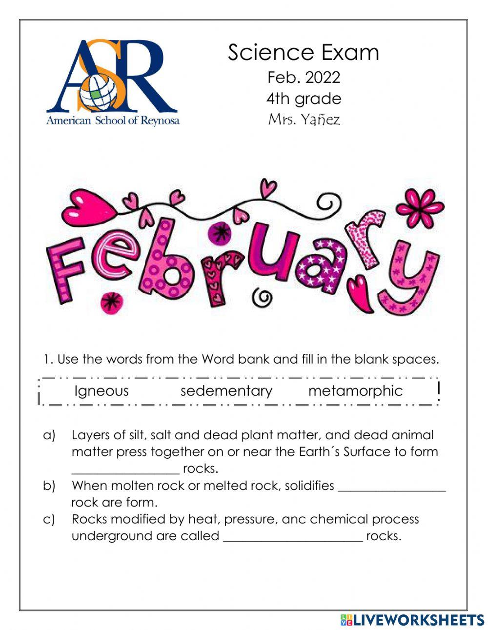 Science exam worksheet for 4th | Live Worksheets