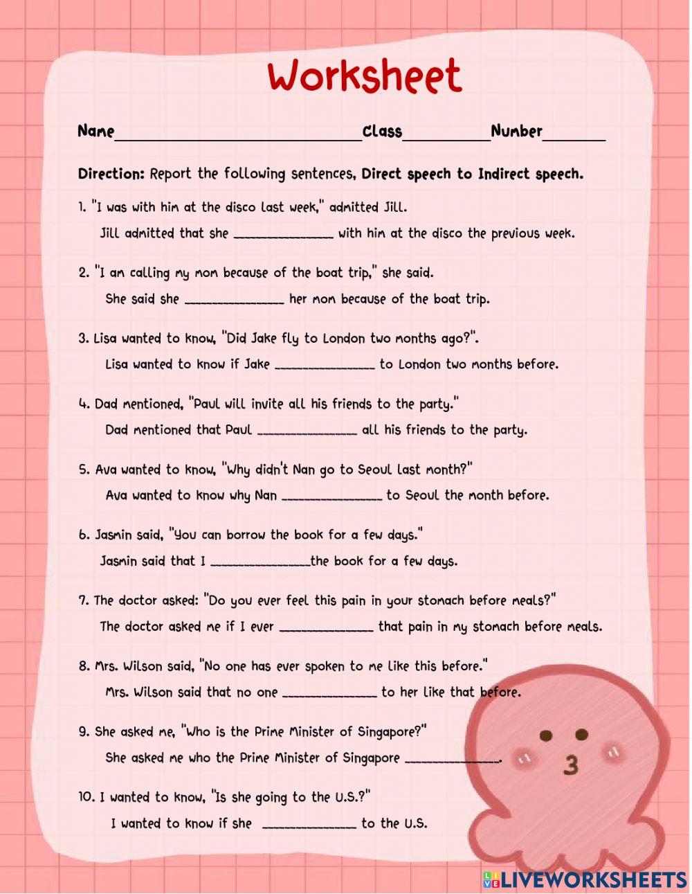 Reported Speech online exercise for | Live Worksheets