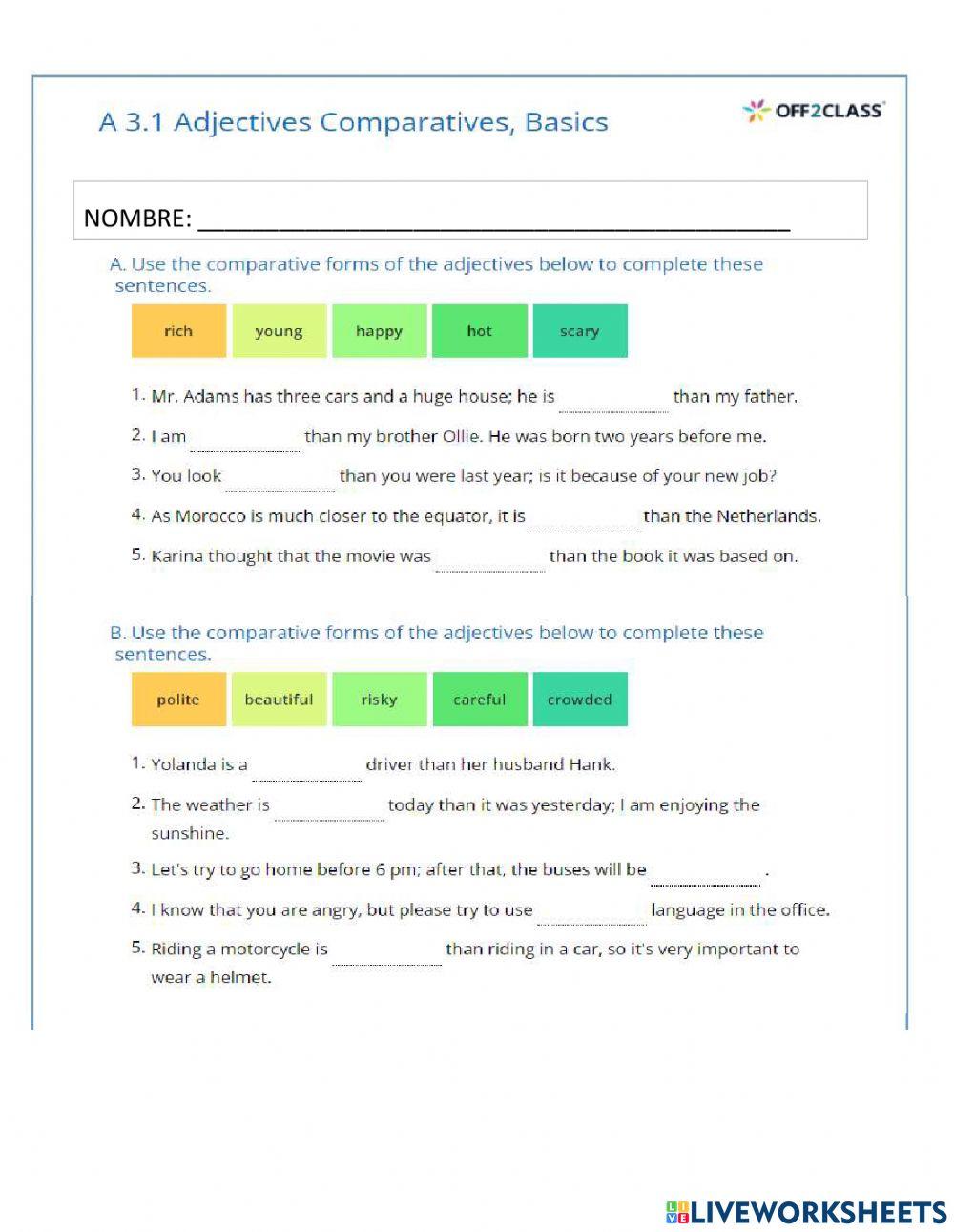 E-4 P1 ACT-3 COMPARATIVES online exercise for | Live Worksheets