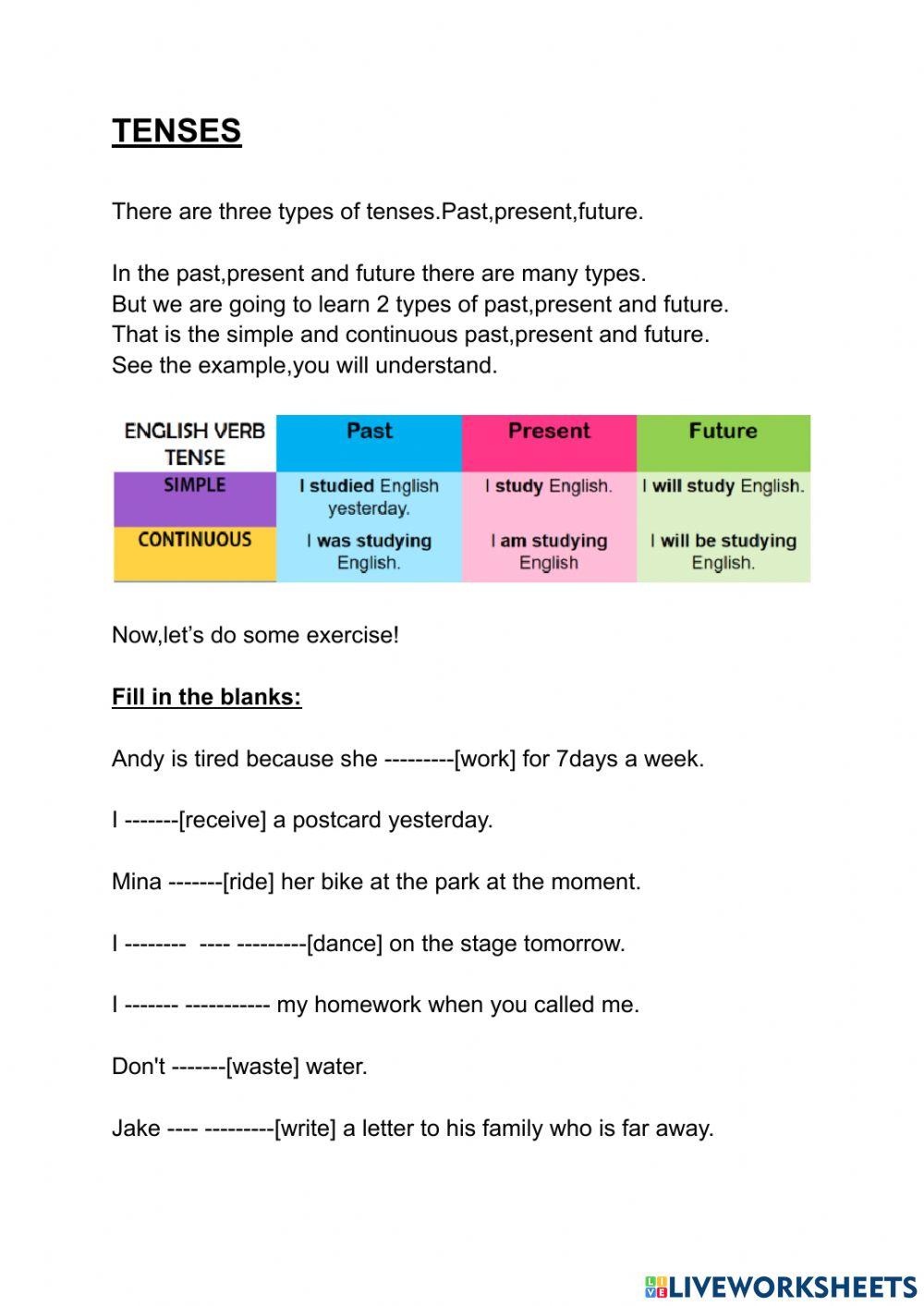 Tenses 2 online exercise for grade5 | Live Worksheets