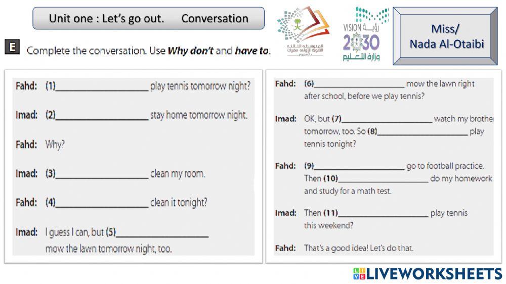 Conversation interactive worksheet for 2nd intermediate | Live Worksheets