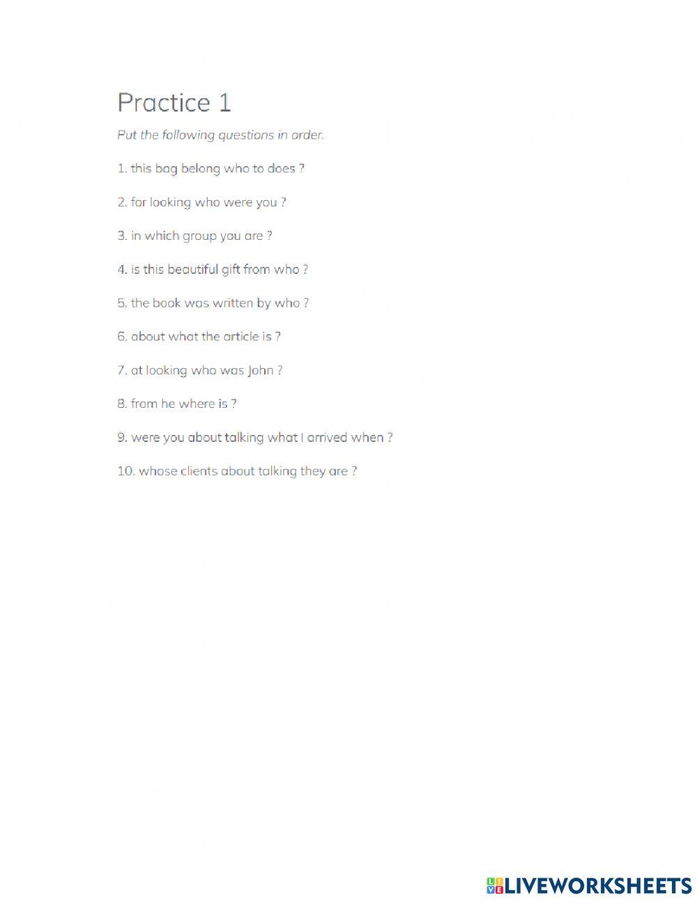 Questions with Prepositions at the end. online exercise for | Live ...