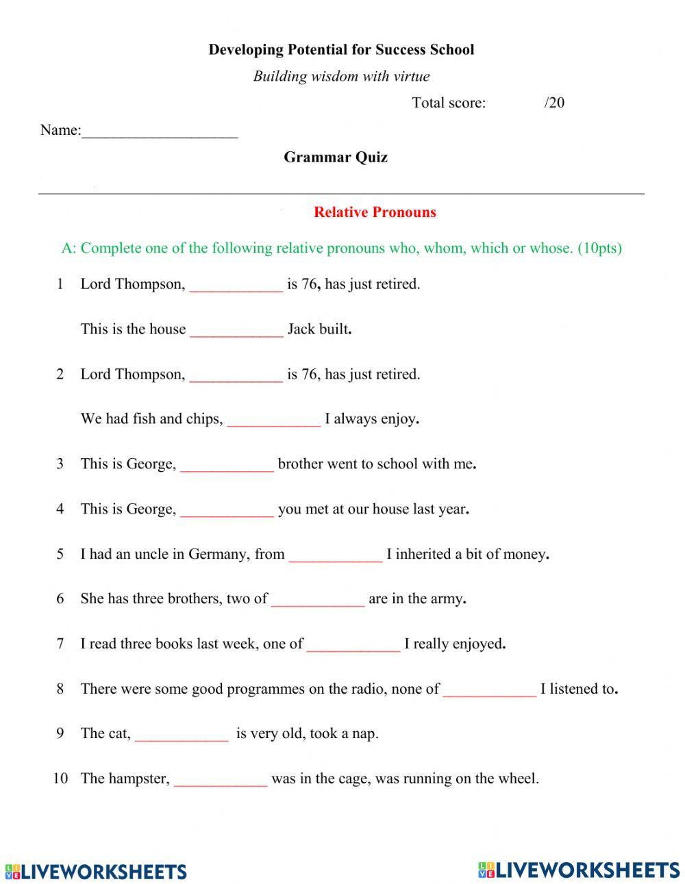 Test cl 8 worksheet | Live Worksheets