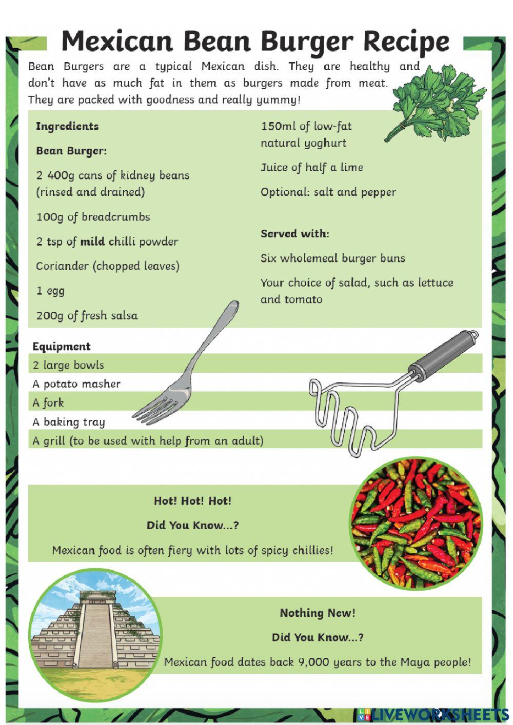 mex burger reading-U3-6th online exercise for | Live Worksheets