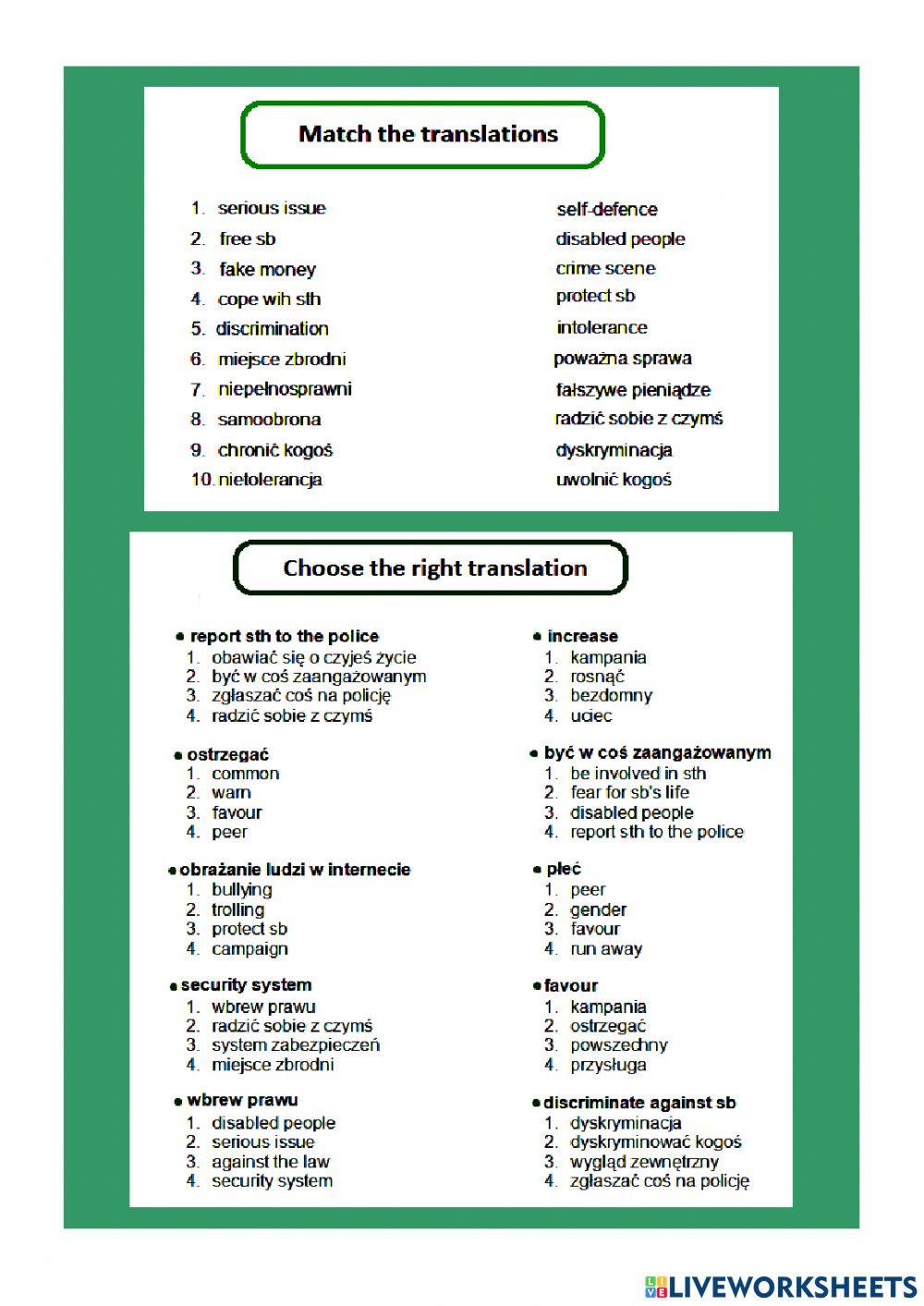 Unit 6 translations worksheet | Live Worksheets