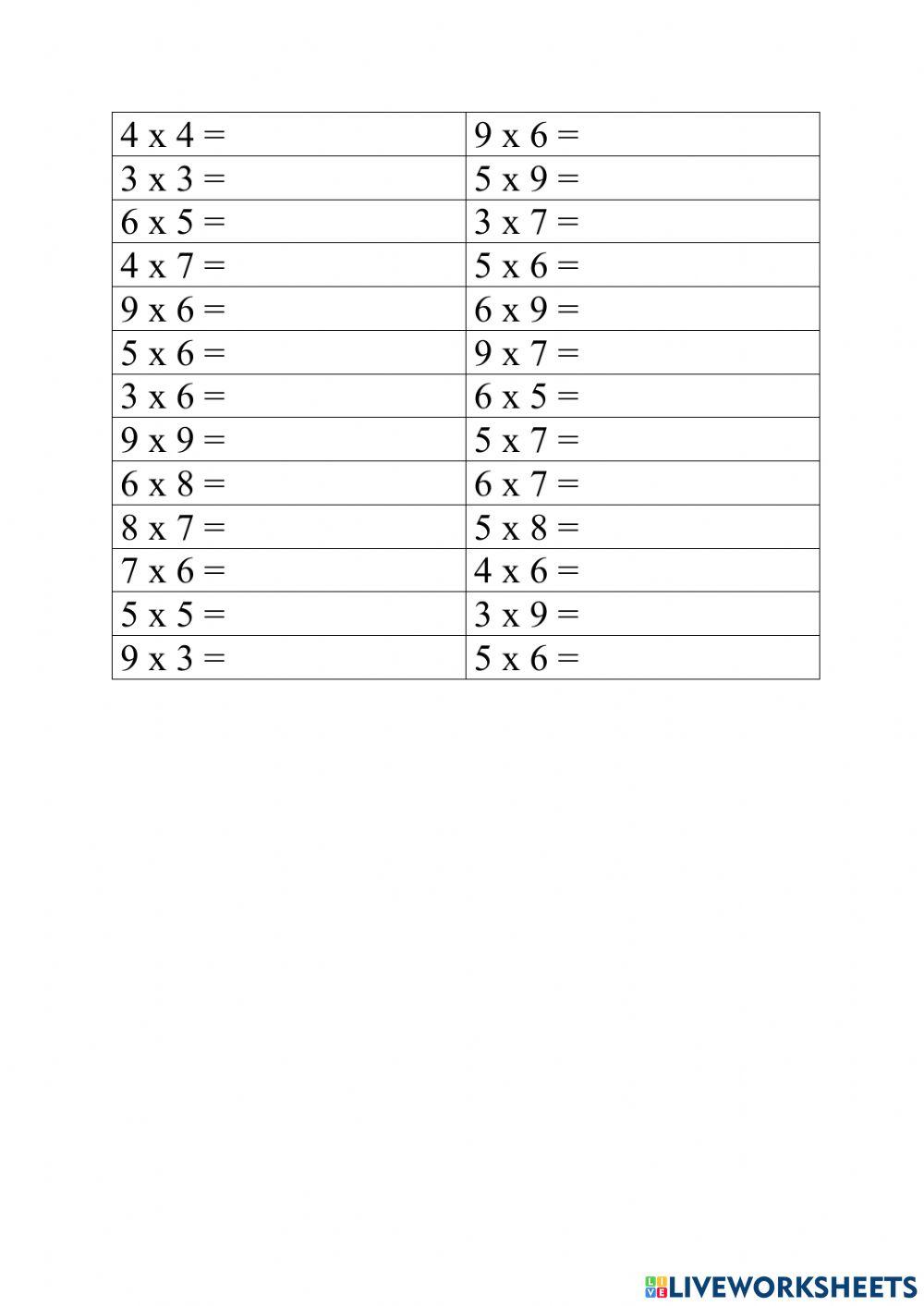 Perkalian online pdf worksheet | Live Worksheets