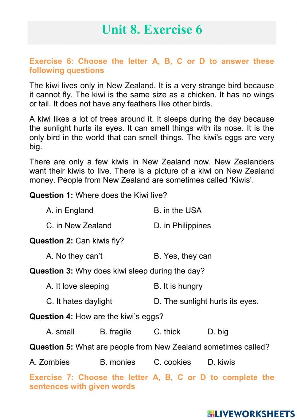 U8 English as a Second Language (ESL) exercise | Live Worksheets