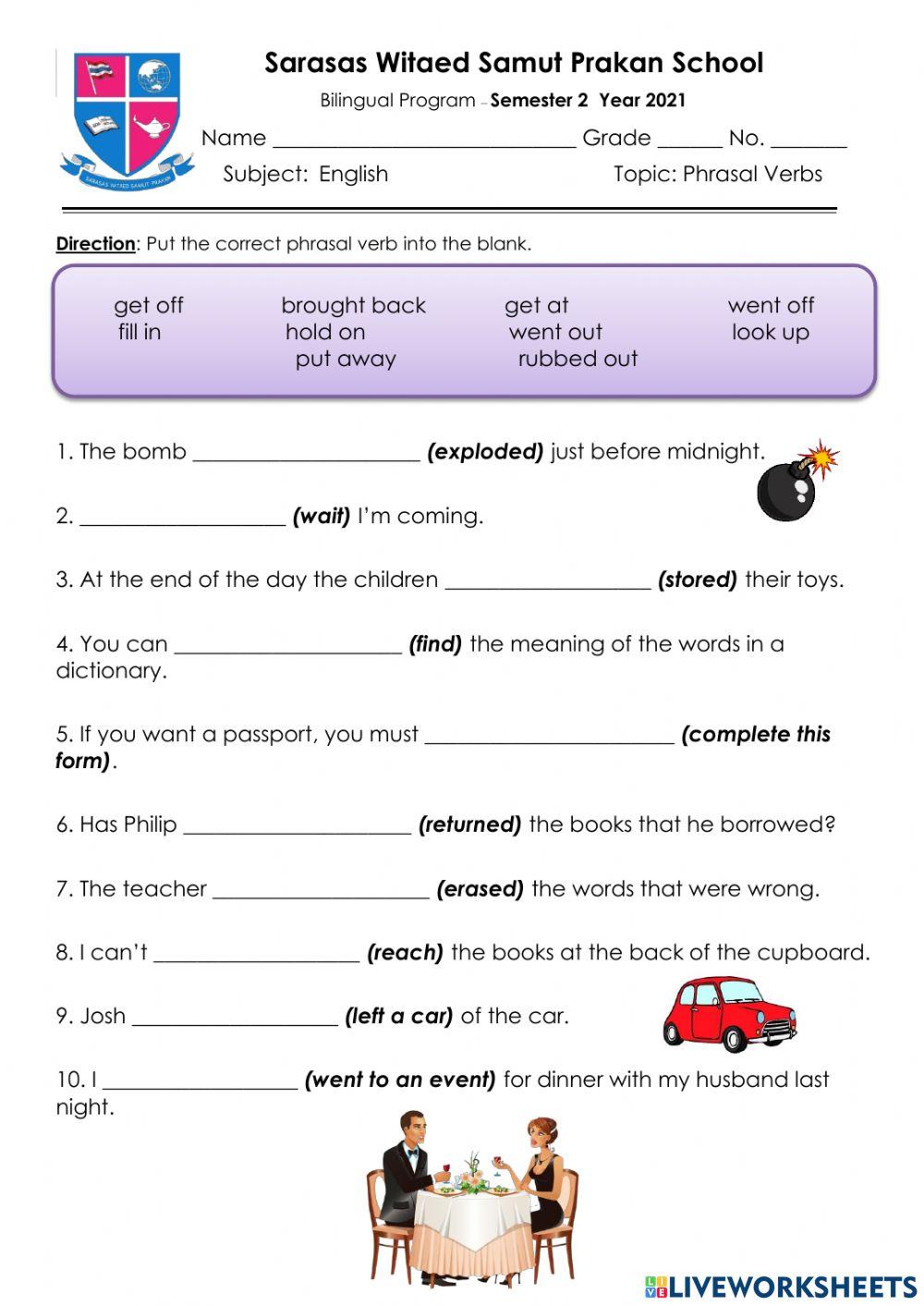 Phrasal verbs | Free Interactive Worksheets | 1886023
