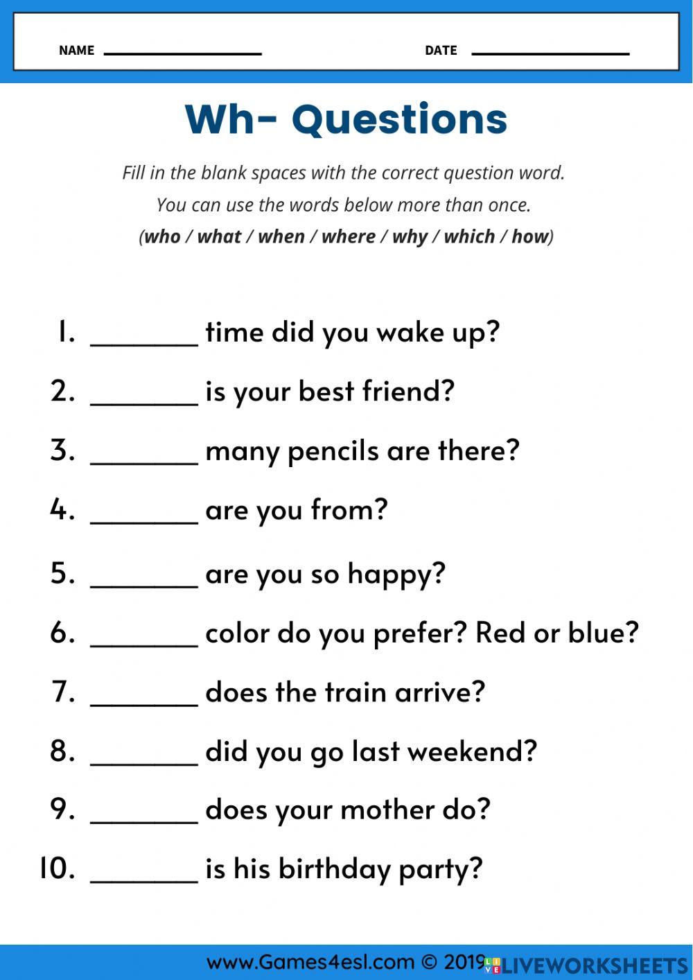 Wh words liveworksheet online exercise for | Live Worksheets