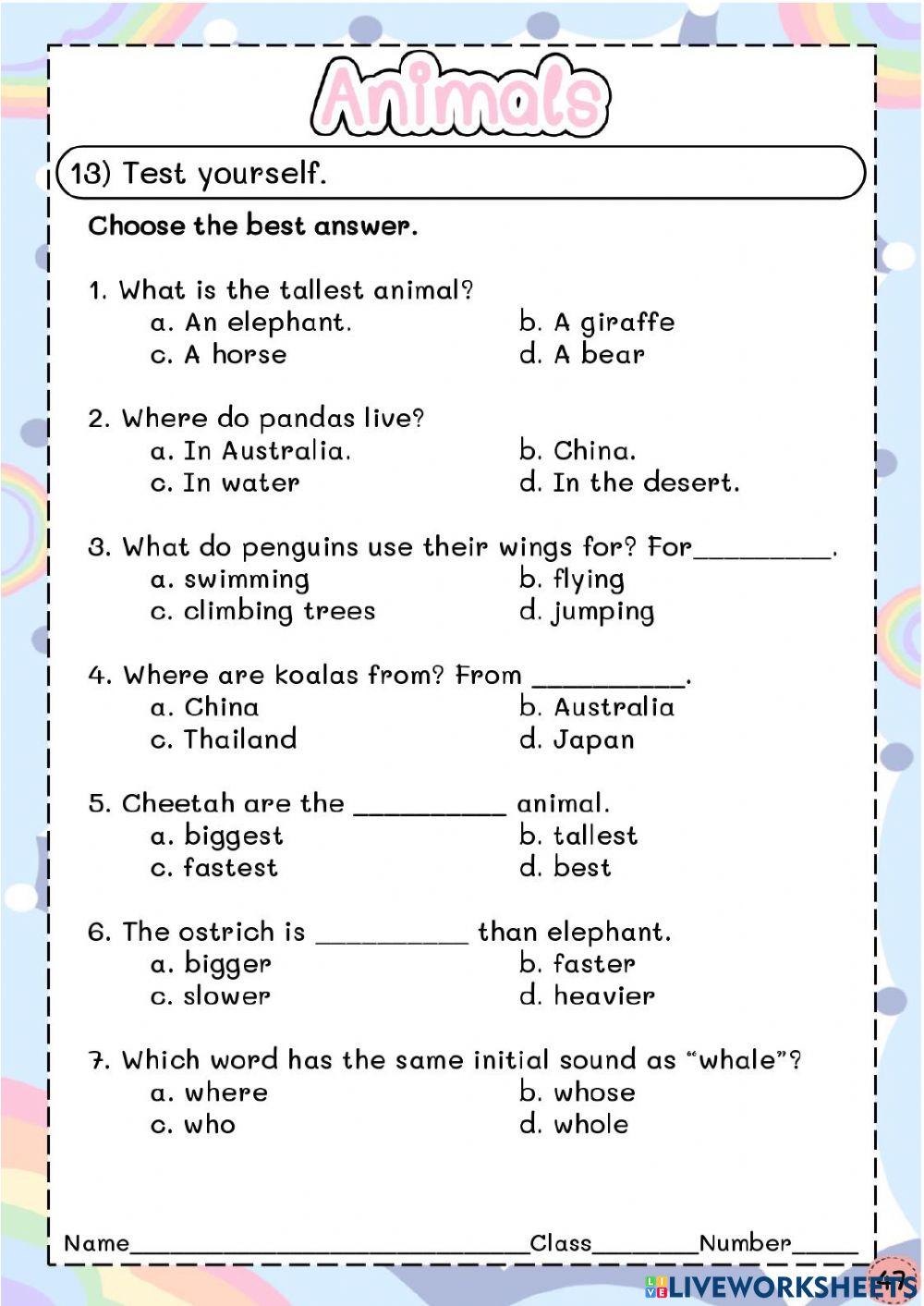 Animal online exercise for ป.6 | Live Worksheets