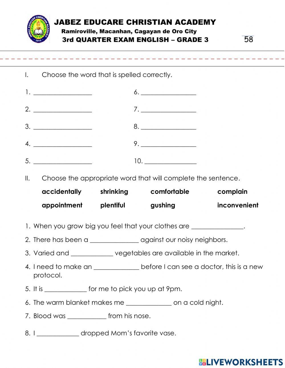 Grade 3 - English 3rd Quarter 2743875 | darlin faith