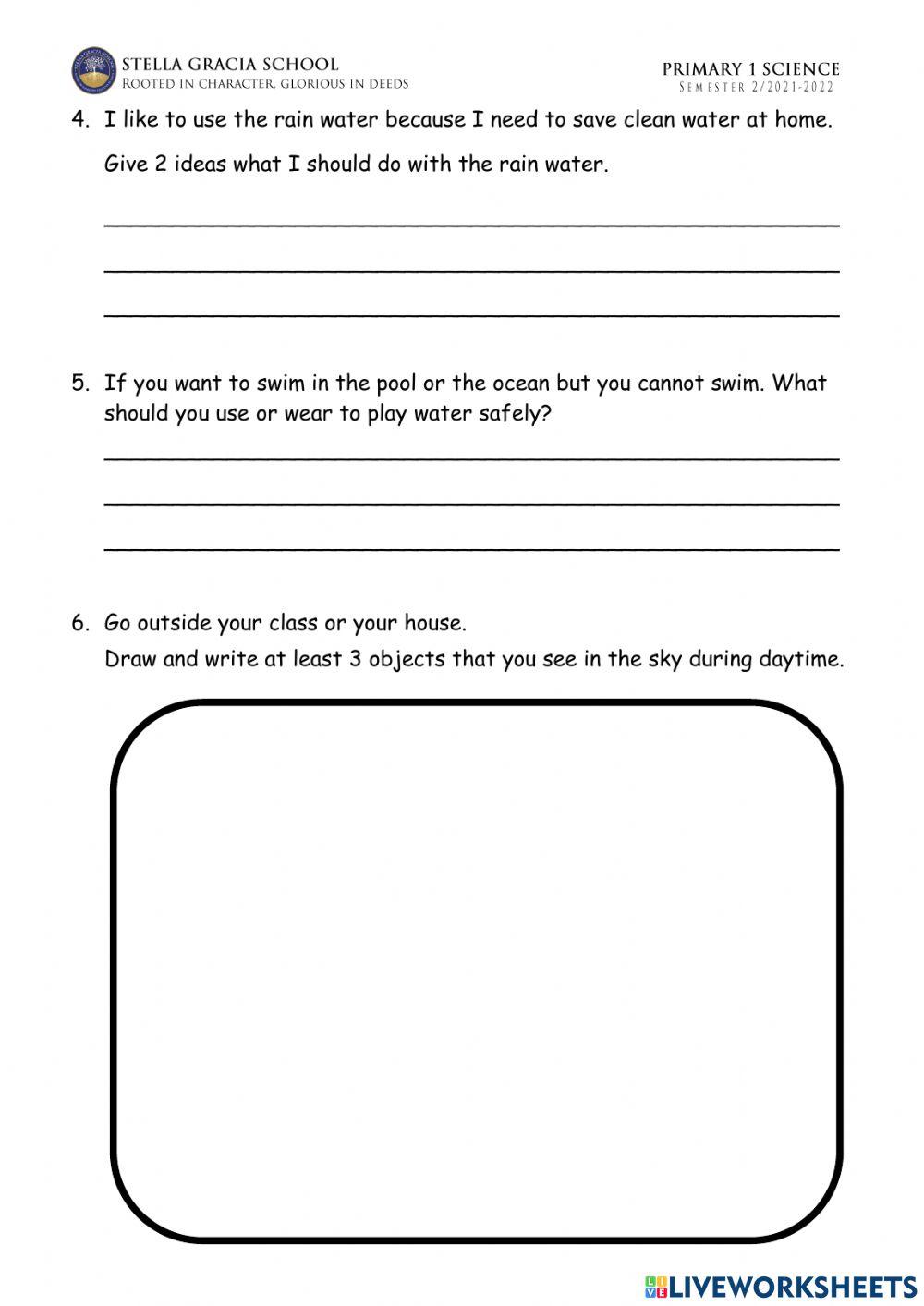 Science Primary 1 Topical Test 1 Term 3 online exercise for | Live ...