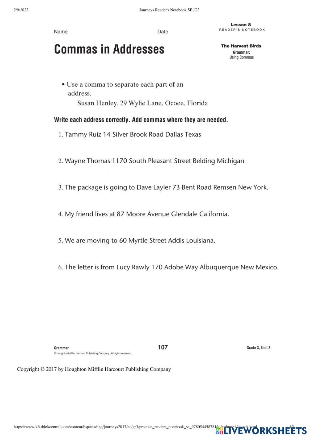 Commas online exercise for 3 | Live Worksheets