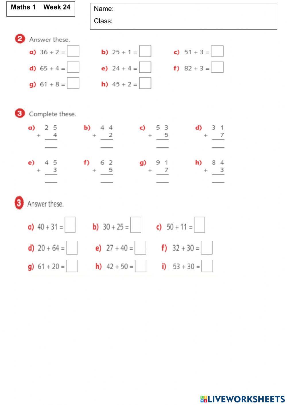 Maths 1 week 24 online exercise for | Live Worksheets