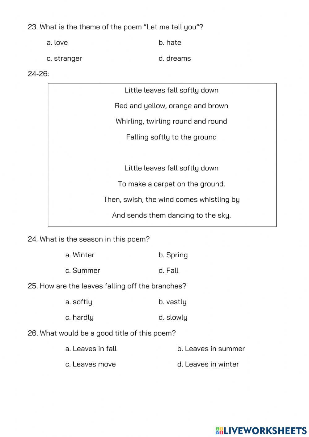 Part I English For Fun Final Examination worksheet | Live Worksheets