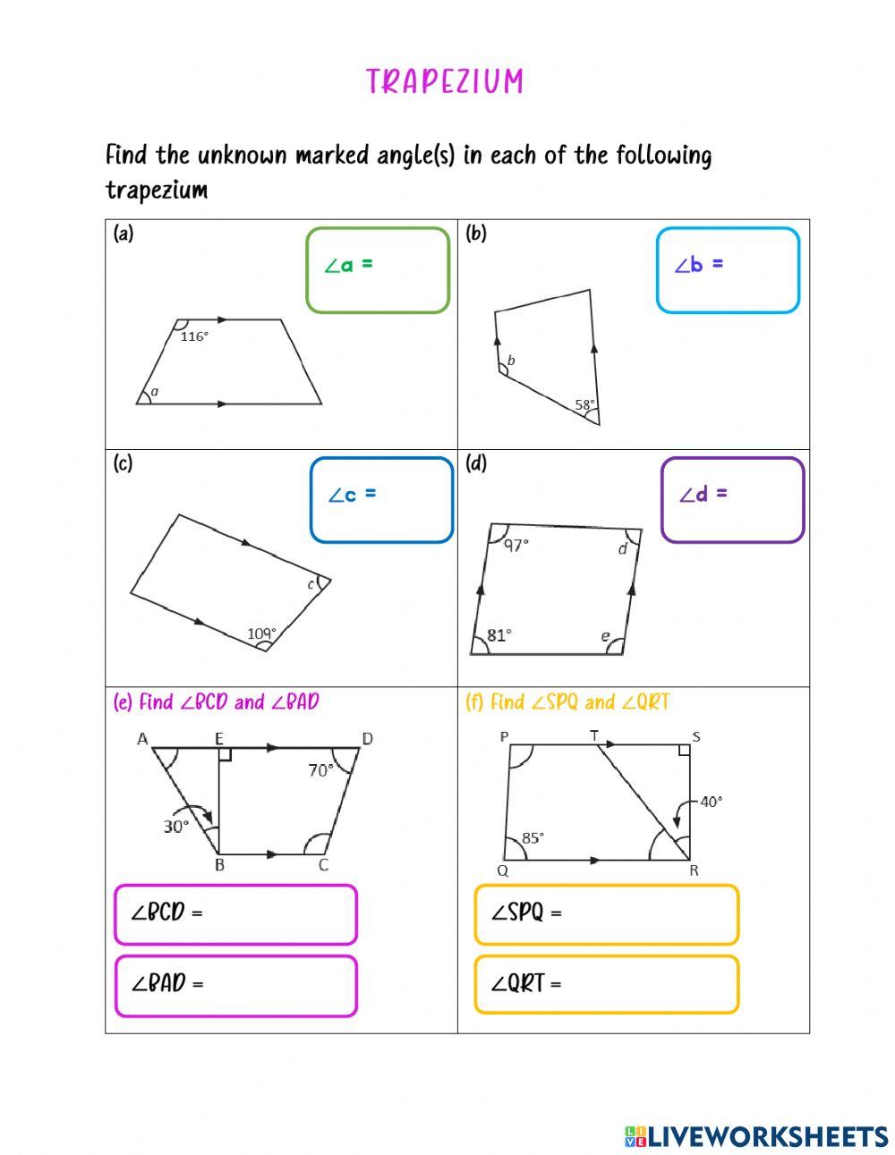 Trapezium | Free Interactive Worksheets | 1886723