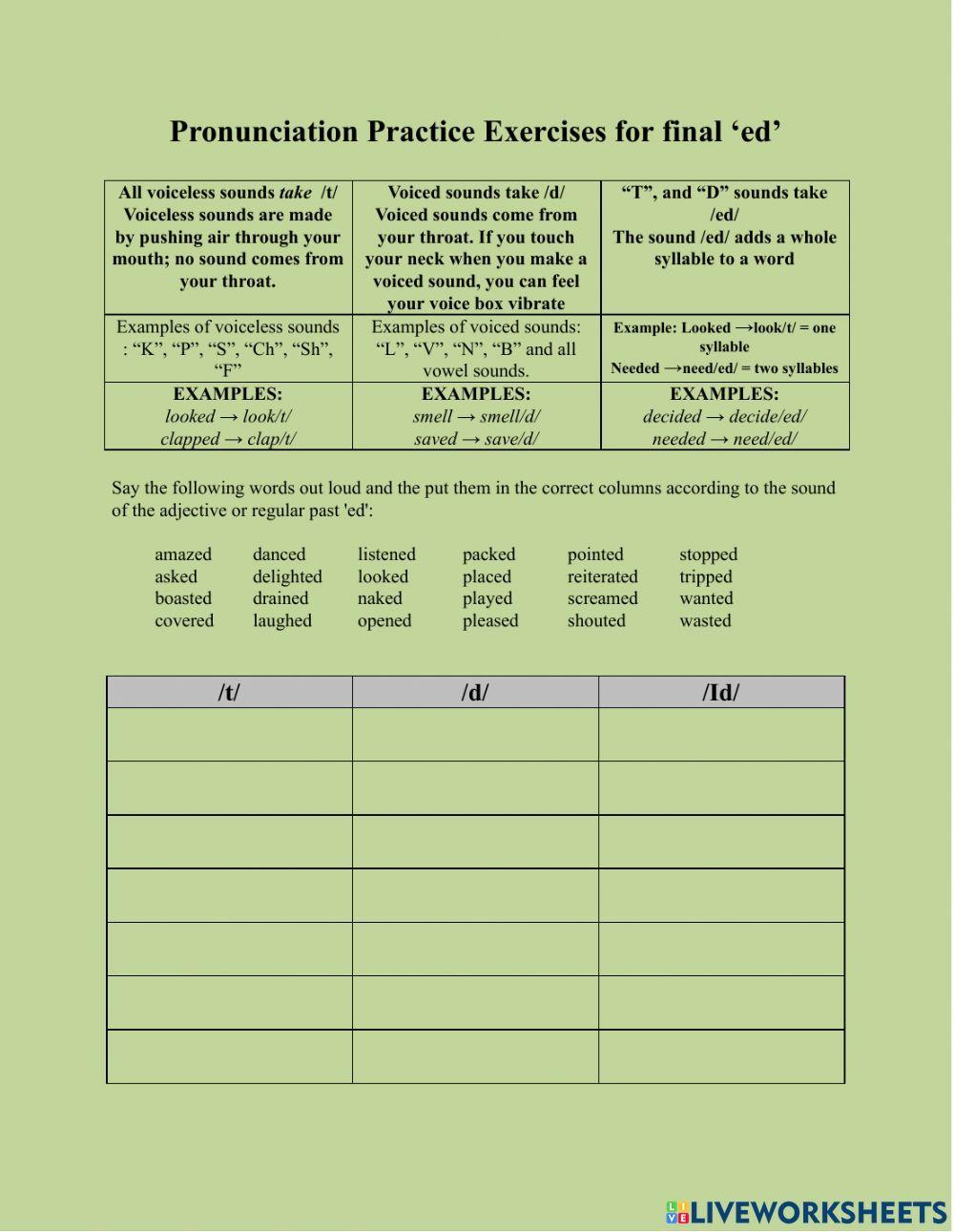 Pronunciation o… | Free Interactive Worksheets | 1886981