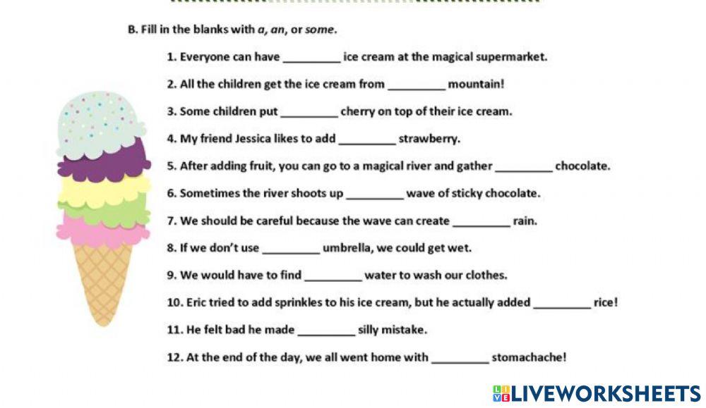 A, an, some online worksheet | Live Worksheets