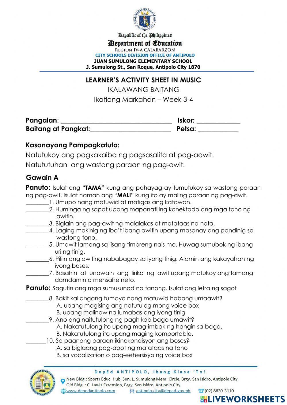 Q3,Music-Gr2-LAS-Week 3-4 worksheet | Live Worksheets Q3,Music-Gr2-LAS-Week 3-4 worksheet | Live Worksheets