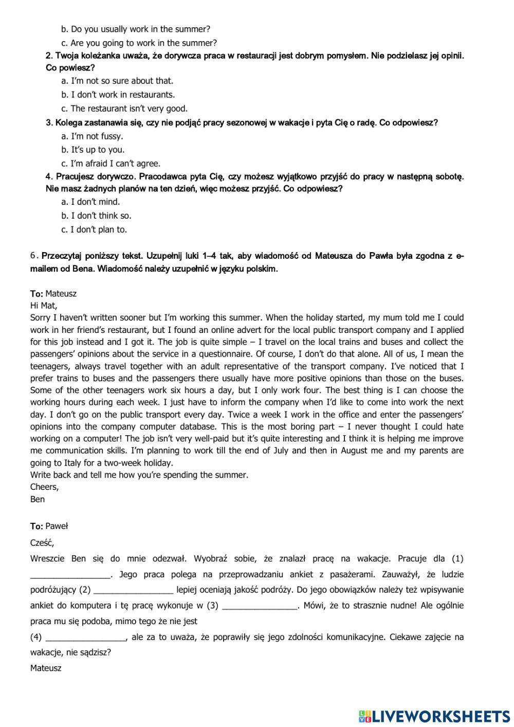 1889113 | Unit 4 Praca | Magda | LiveWorksheets